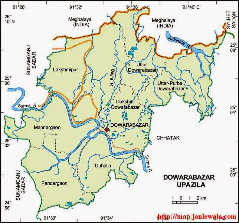 Dowarabazar Upazila Map, Sunamganj District, Bangladesh