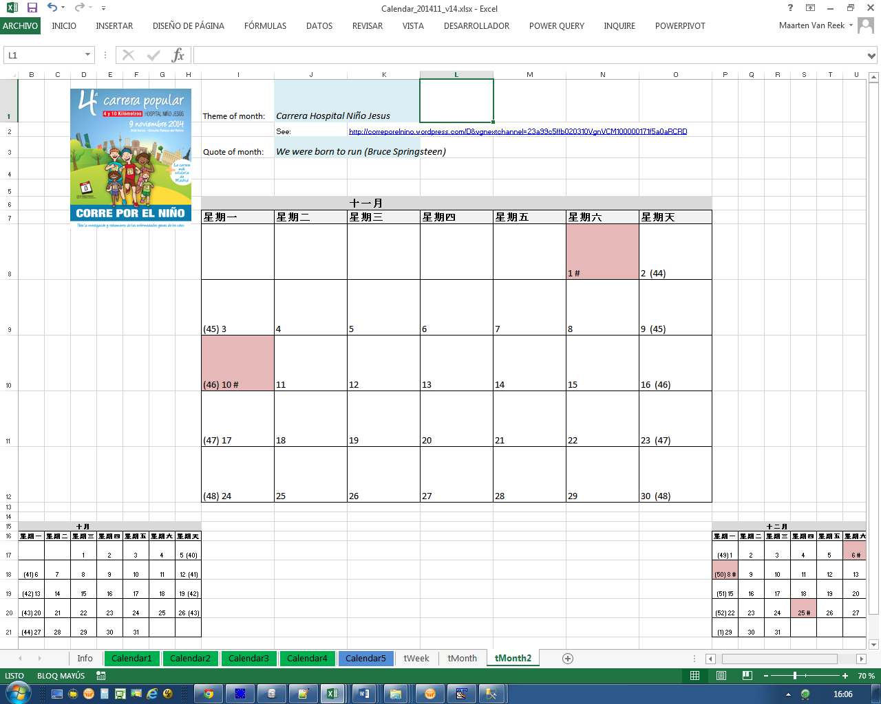 Excel examples for your work, sports and more.: Calendar 2014 November ...