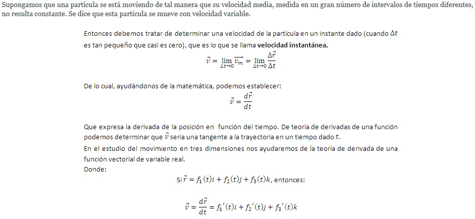 FISICA VECTORES 2015: VELOCIDAD INSTANTANEA