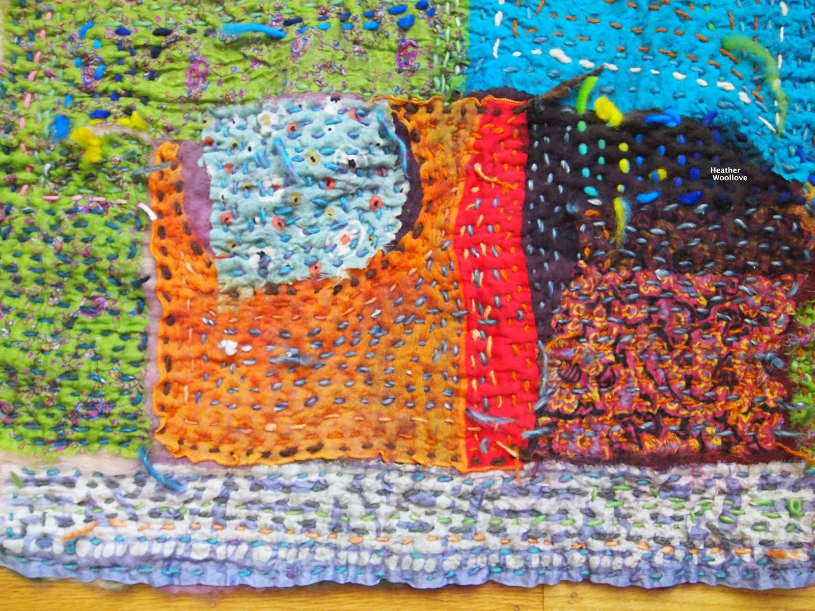 Wool love-functional fiber art: Yarn-Embellished 'Patches' Tote- Part 3