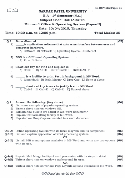 SPU UA01ACAP02 Microsoft Office and Operating System 2015 Question ...