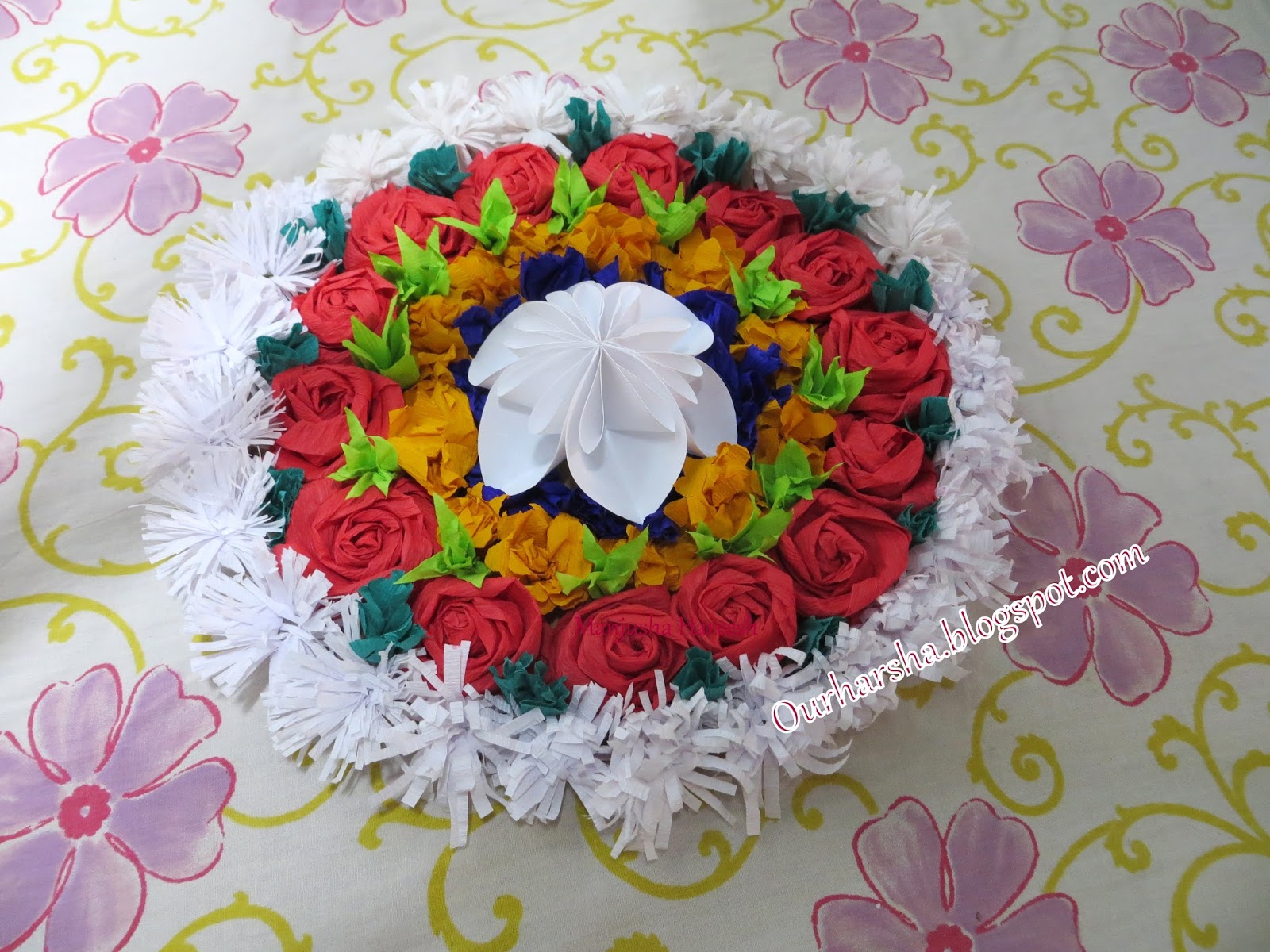 ::My Hobbies::: അത്തപ്പൂക്കളം Athappookkalam with paper flowers ഓണപ്പൂക്കളം