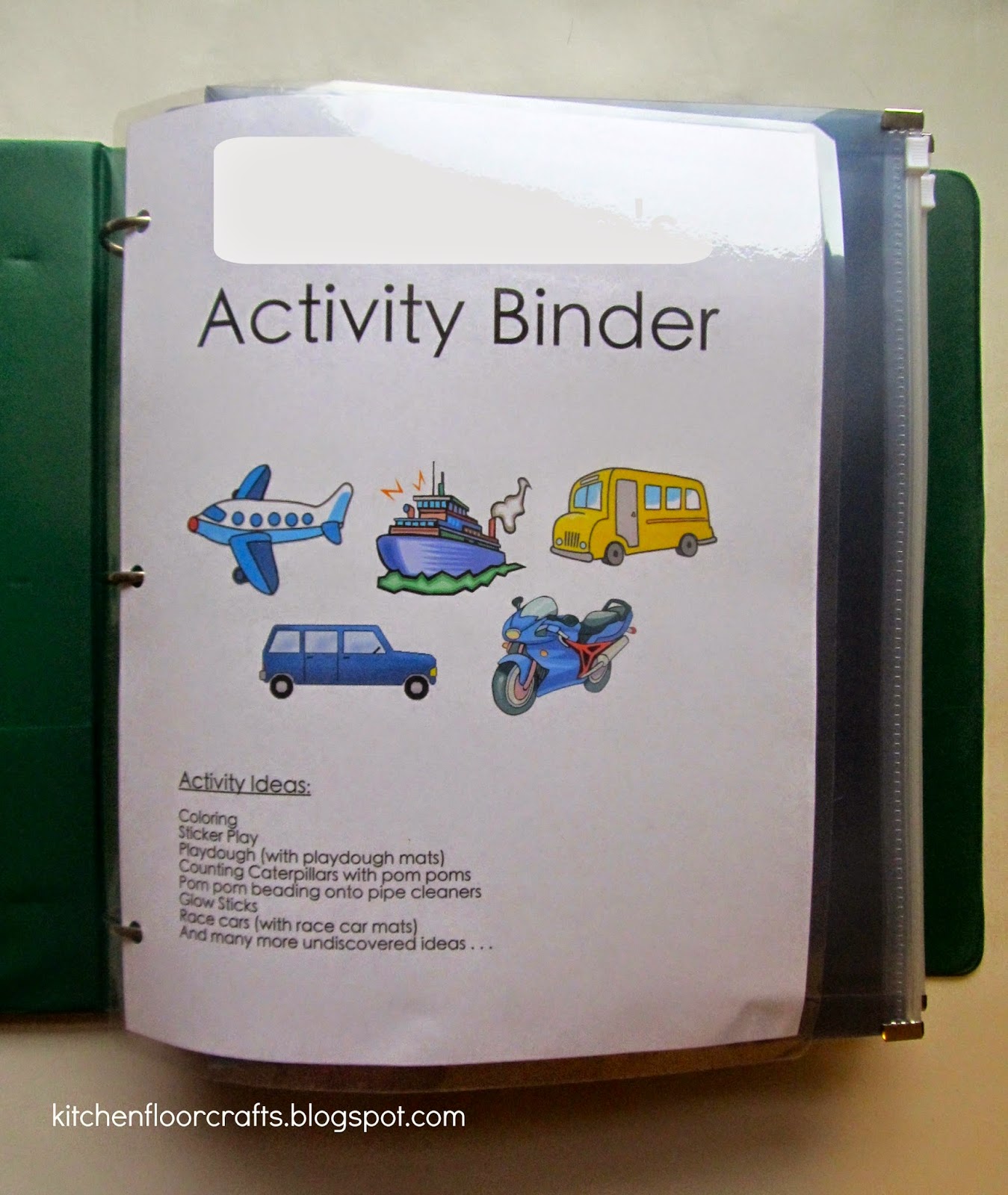 Kitchen Floor Crafts: Toddler Airplane Activity Binder