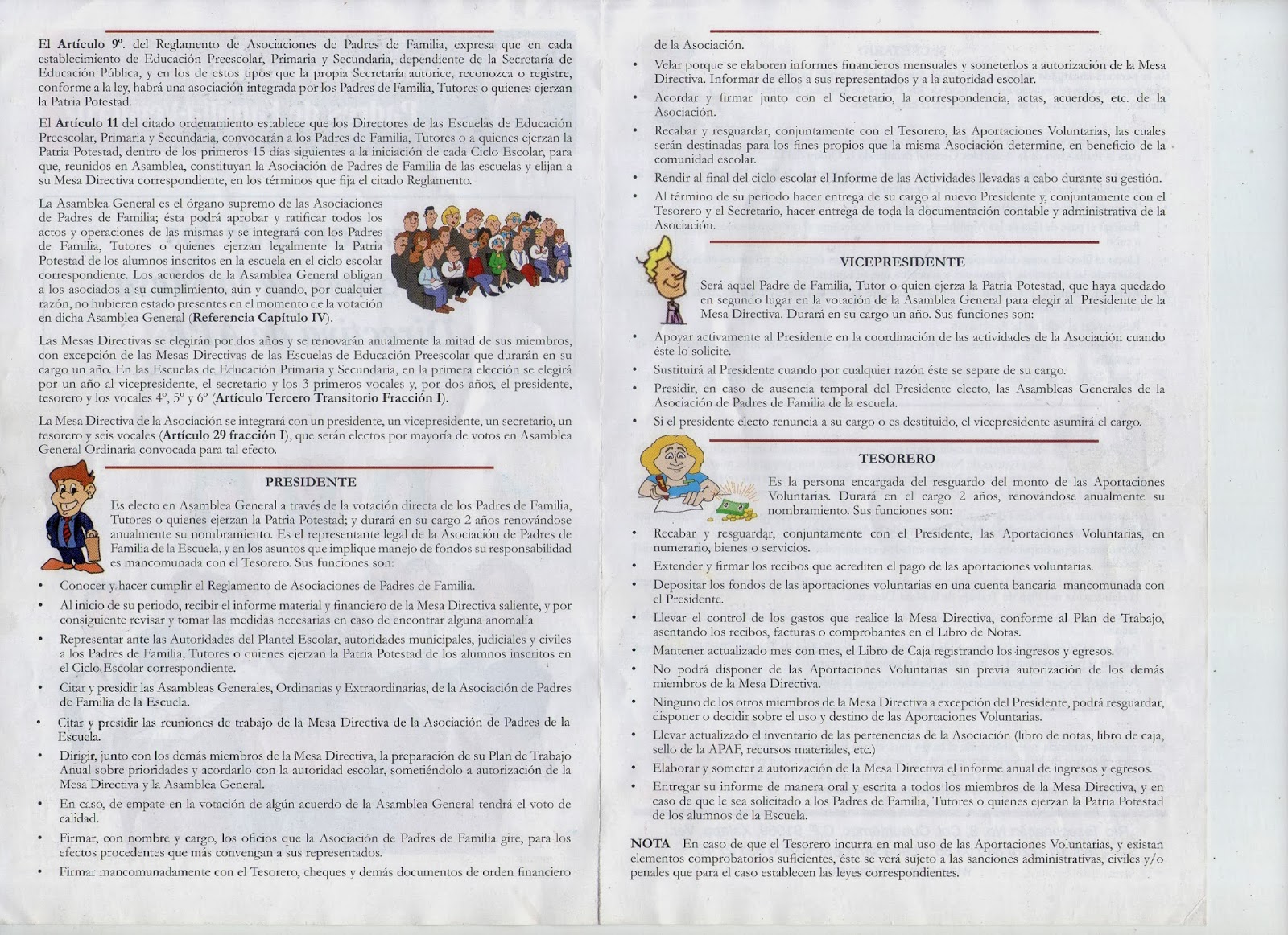 Funciones de los integrantes de la mesa directiva de APF