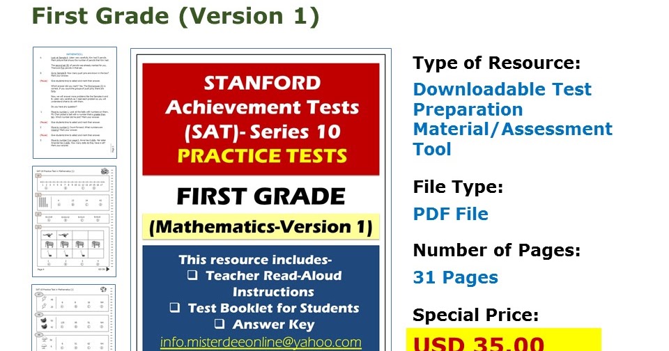 ONLINE SAT-10 Practice Tests for KG, Grade 1, and Grade 2: SAT-10 ...
