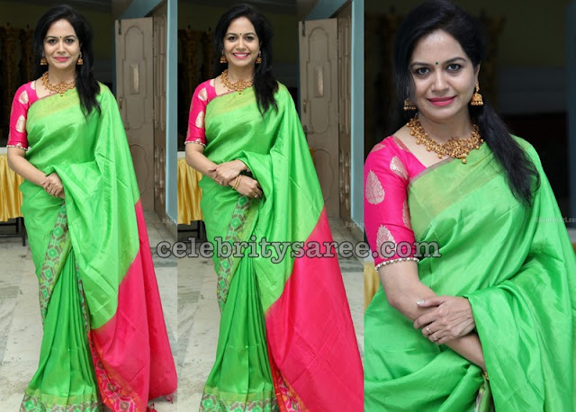 Singer Sunitha in Green Printed Silk Saree - Saree Blouse Patterns