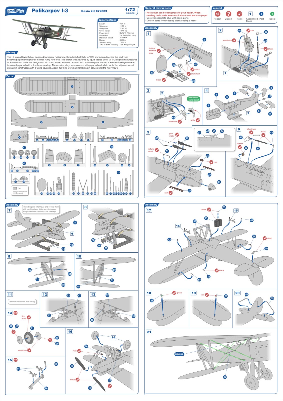 Small Stuff Models: 1/72 Polikarpov I-3 Update - Box, Instructions, Decals