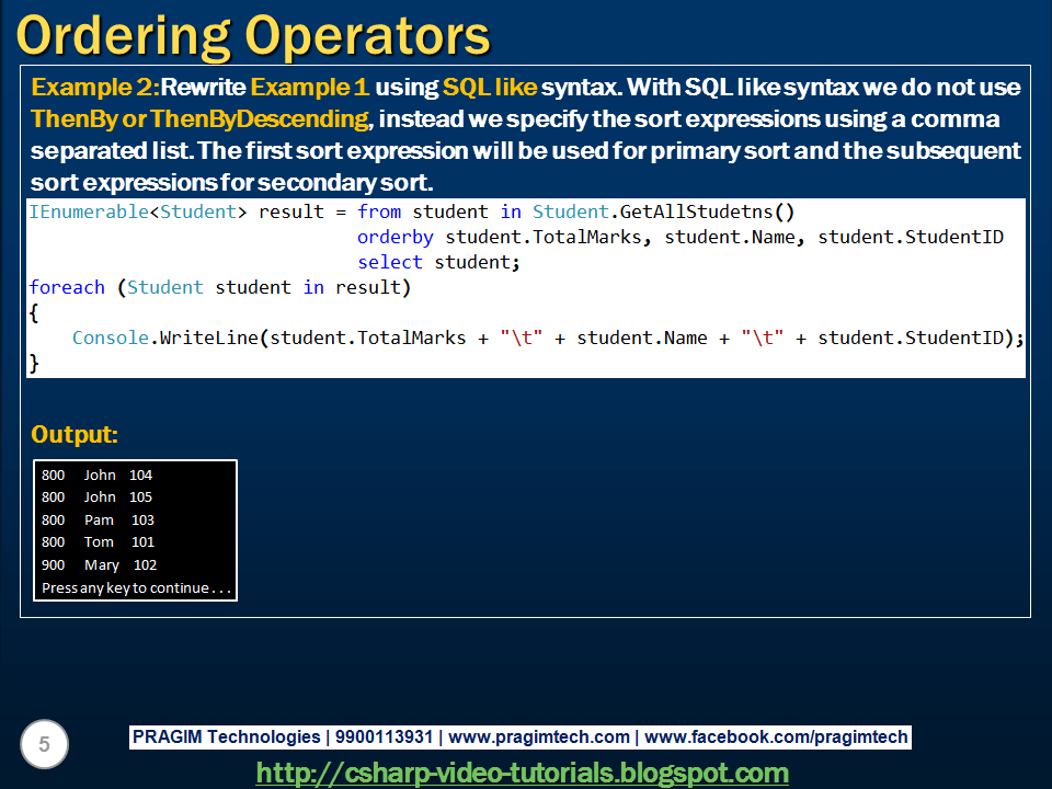 Sql Server Net And C Video Tutorial Part 11 Ordering Operators In Linq Ii