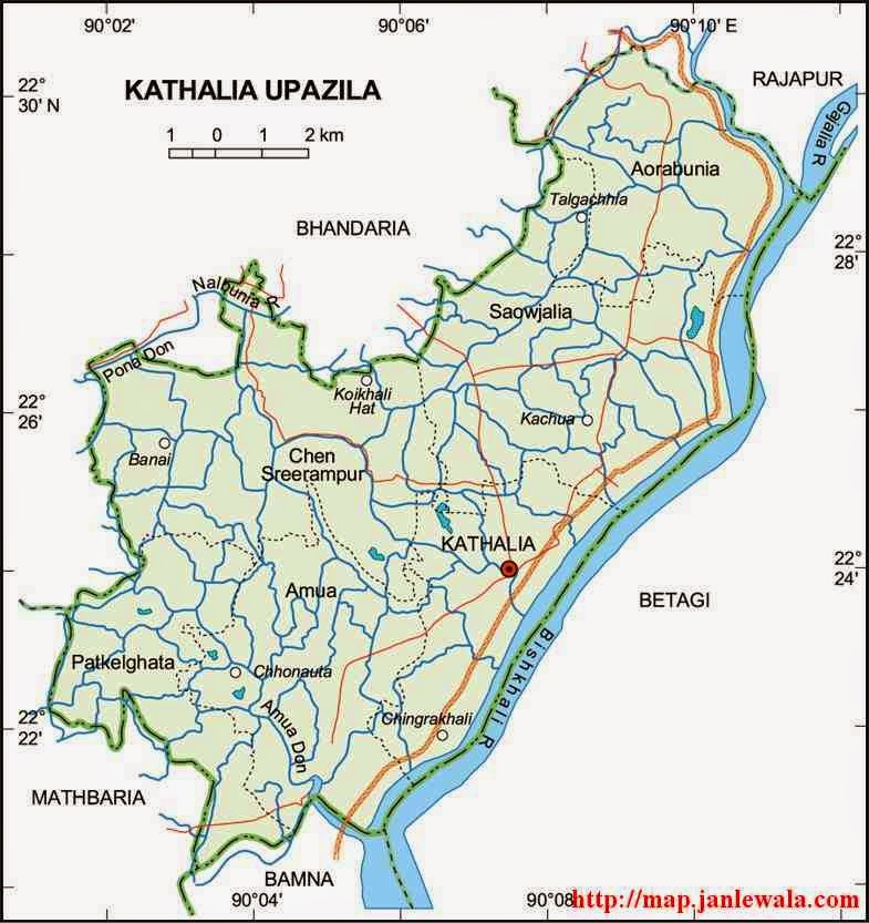 Kathalia Upazila Map, Jhalokati District, Bangladesh