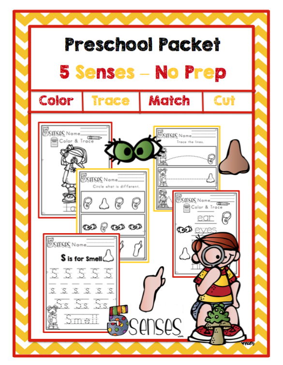 Preschool Packet 5 Senses-No Prep ~ Preschool Printables