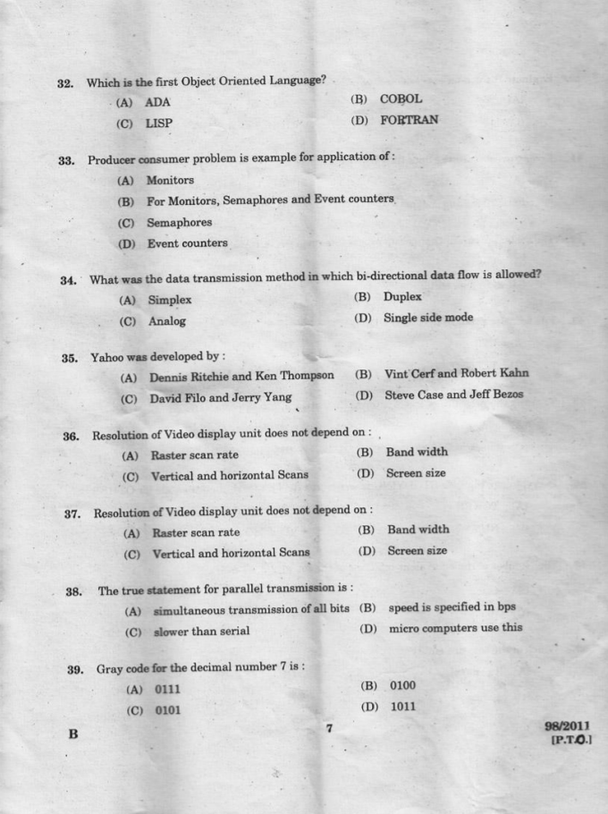 PSC HSST COMPUTER SCIENCE: HSST CS QP 2011 - Part 3