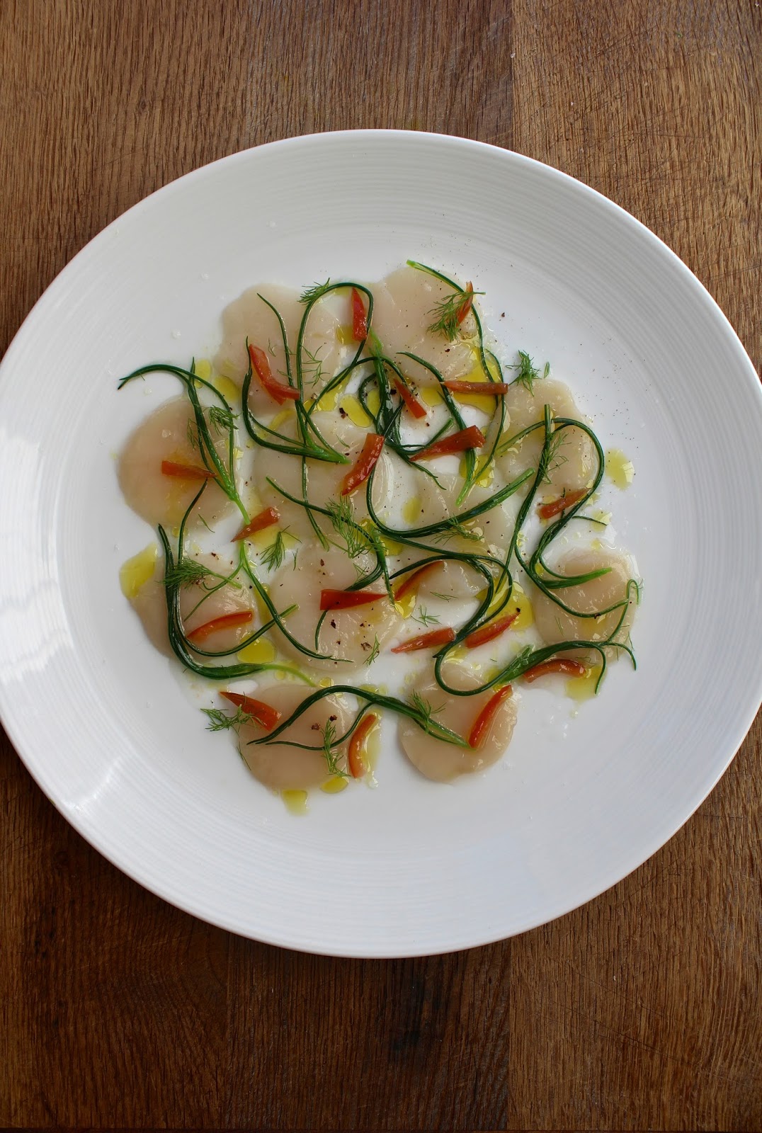 Sam Cooks Food: Scallop carpaccio with monks beard, winter tomatoes and ...