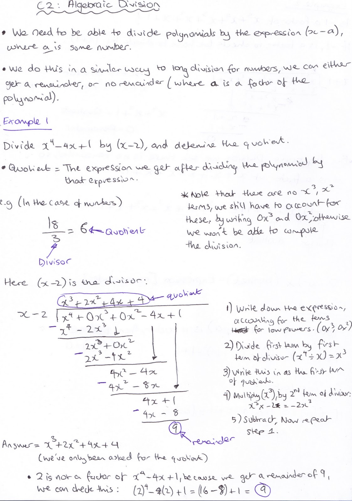 A-Level Mathematics: Algebraic Division,Factor Theorem and Remainder ...