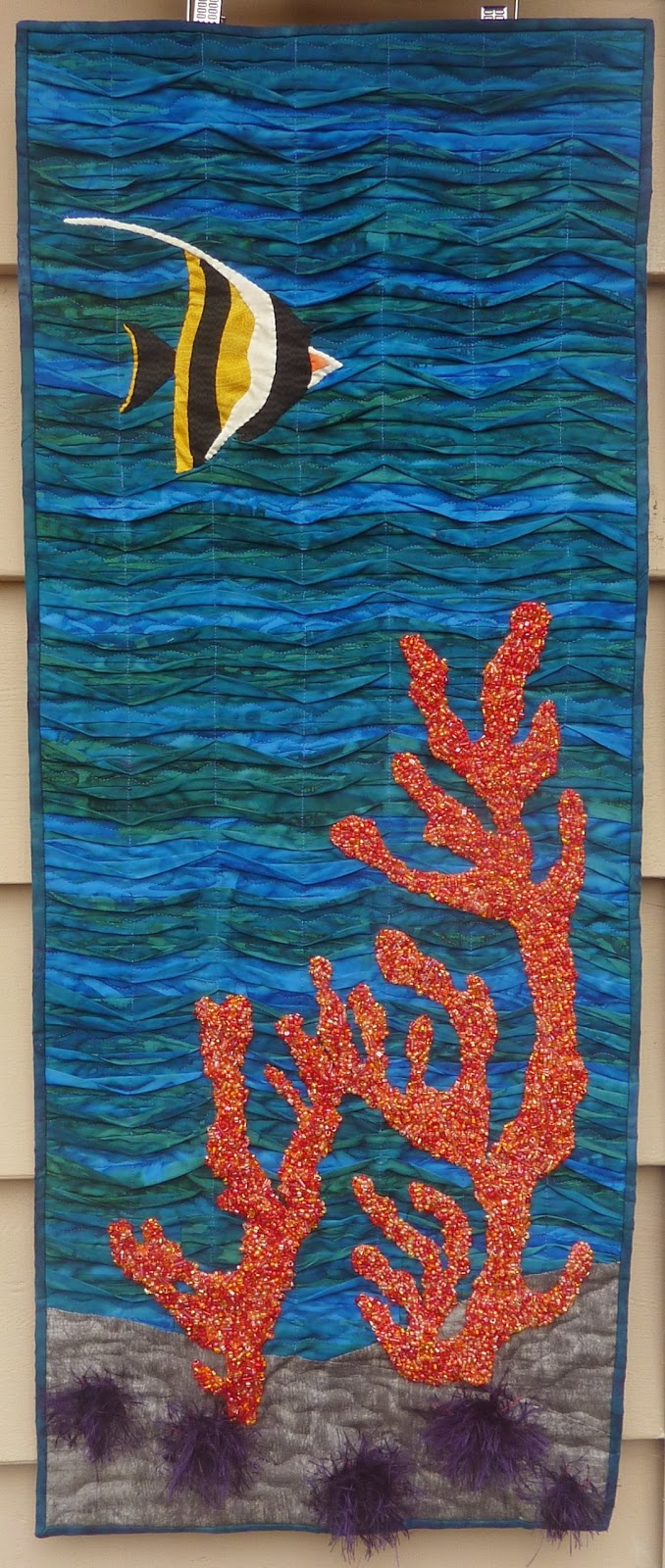Summer's Snippets: "Don't Touch the Coral; it's Sharp" quilt completed...