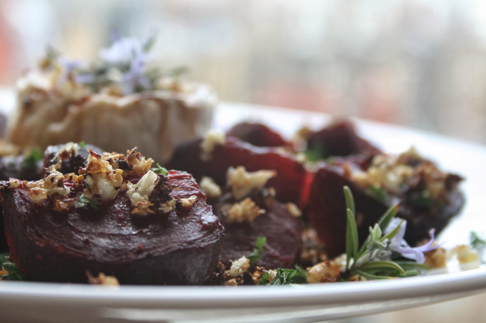 Roasted Beets with Goats Cheese and Rosemary Cauliflower 'Bread' Crumbs