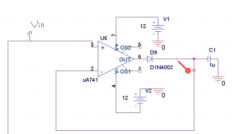 Signals and Systems: Peak detector using uA741 opamp