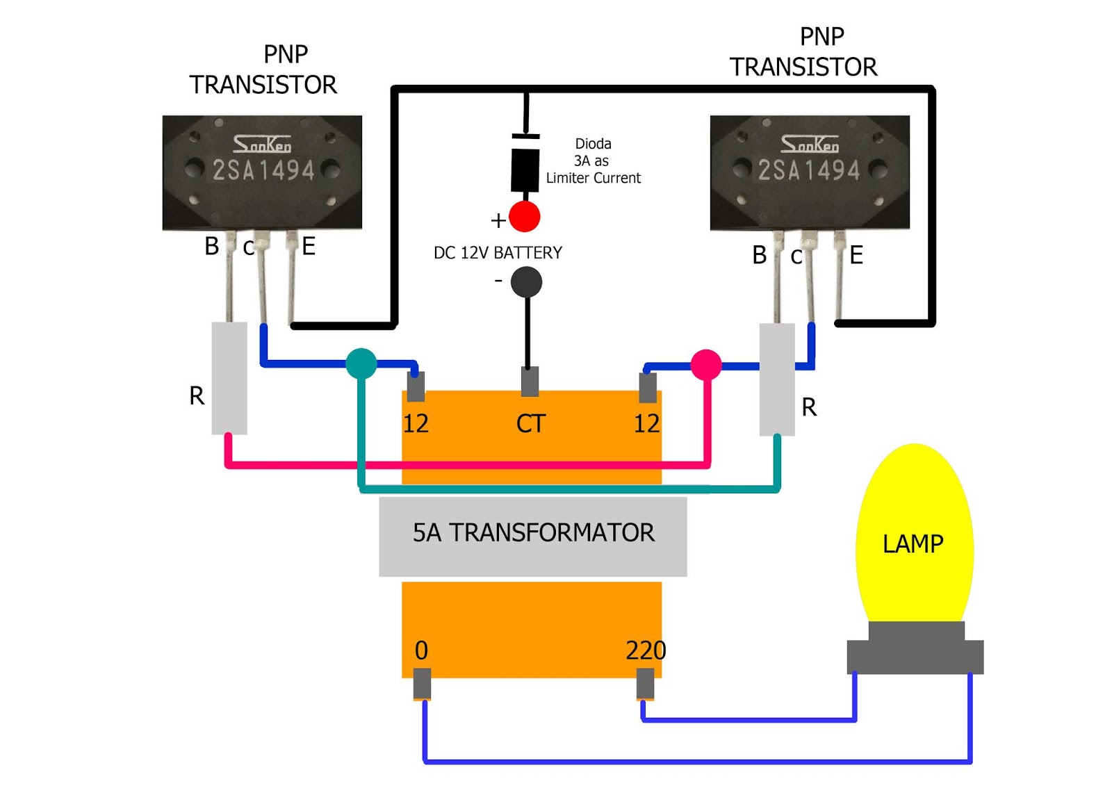 Untuk Pemula (for Beginer): INVERTER DENGAN TRANSISTOR PNP