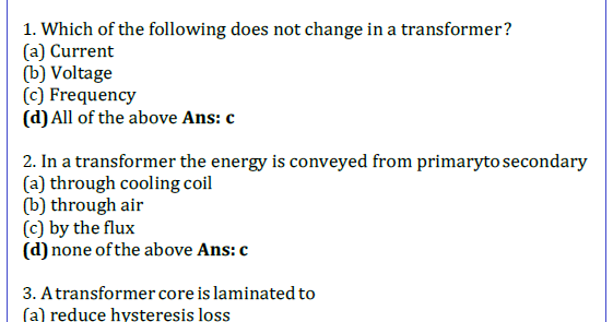 [PDF] 100+ Solved MCQs on Transformers