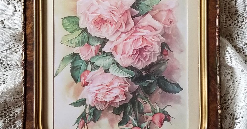 Victorian Rose Prints: Rose Prints Antique Vintage Convex Glass Frames