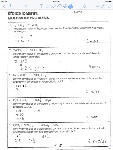 stoichiometry mole mole problems