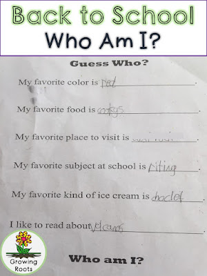 Growing Roots: Back to School Ideas - Who Am I? Activity