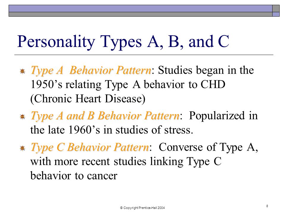 Types of Personality: 'A', 'B', 'C'