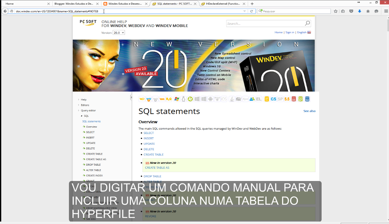 Windev21 Aulas,Estudos e Desenvolvimento: Windev Sql /14.. - Sql ALTER TABLE Adicionar Coluna ...