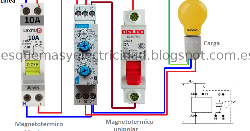 Esquemas eléctricos: Maniobra electrica con temporizador
