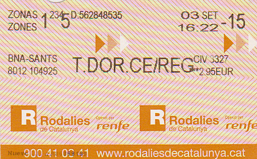 The traveler's drawer: RENFE Rodalies de Catalunya. Bitllet emès a ...