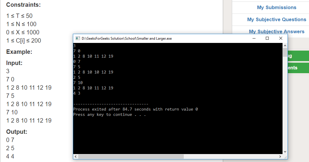 Geeksforgeeks Solution For " Smaller and Larger