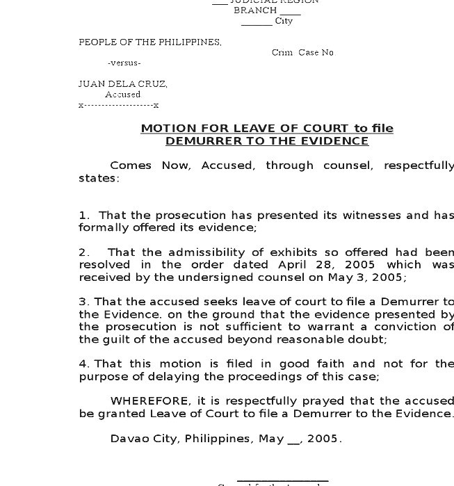 Motion For Leave - Motion For Leave Of Court