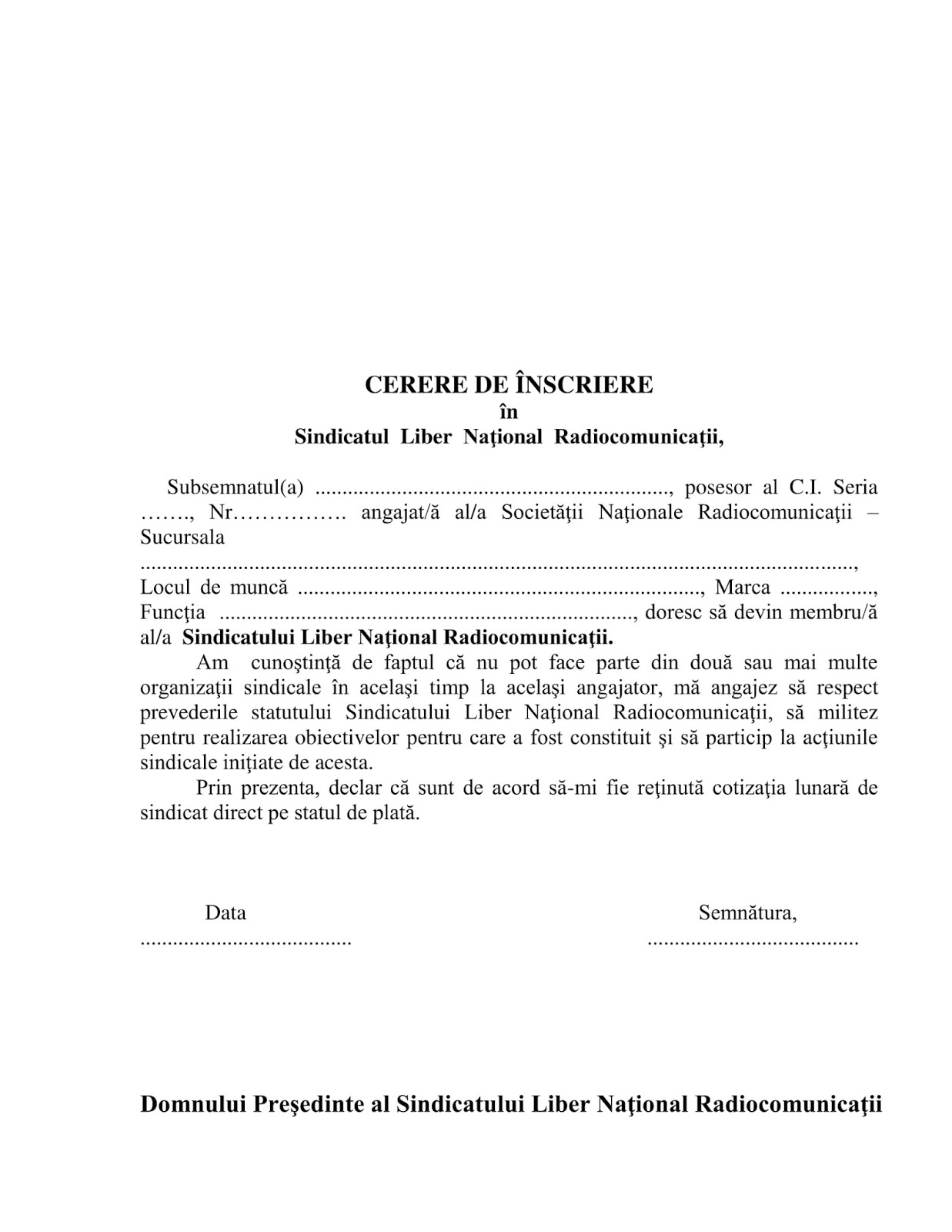 SLNRcTM: Cerere înscriere sindicat