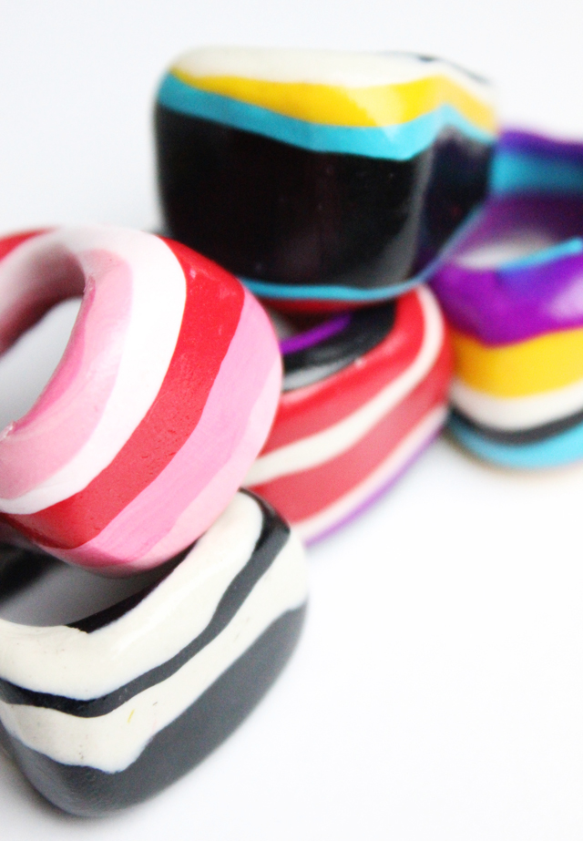 alisaburke: colorful clay statement rings