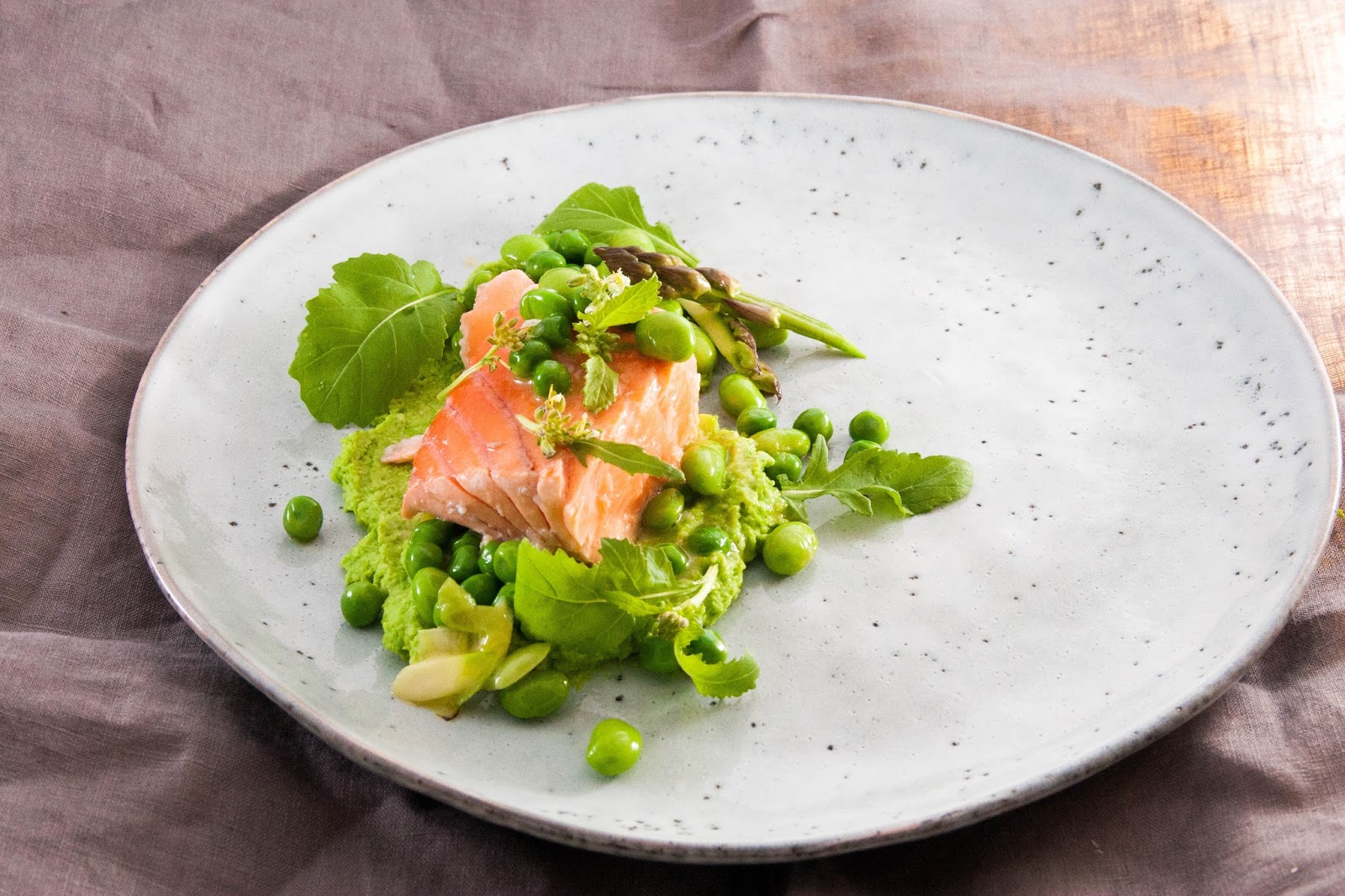 Tales of a social eater: Spring Salmon with Green Pea and Soy Bean Puree