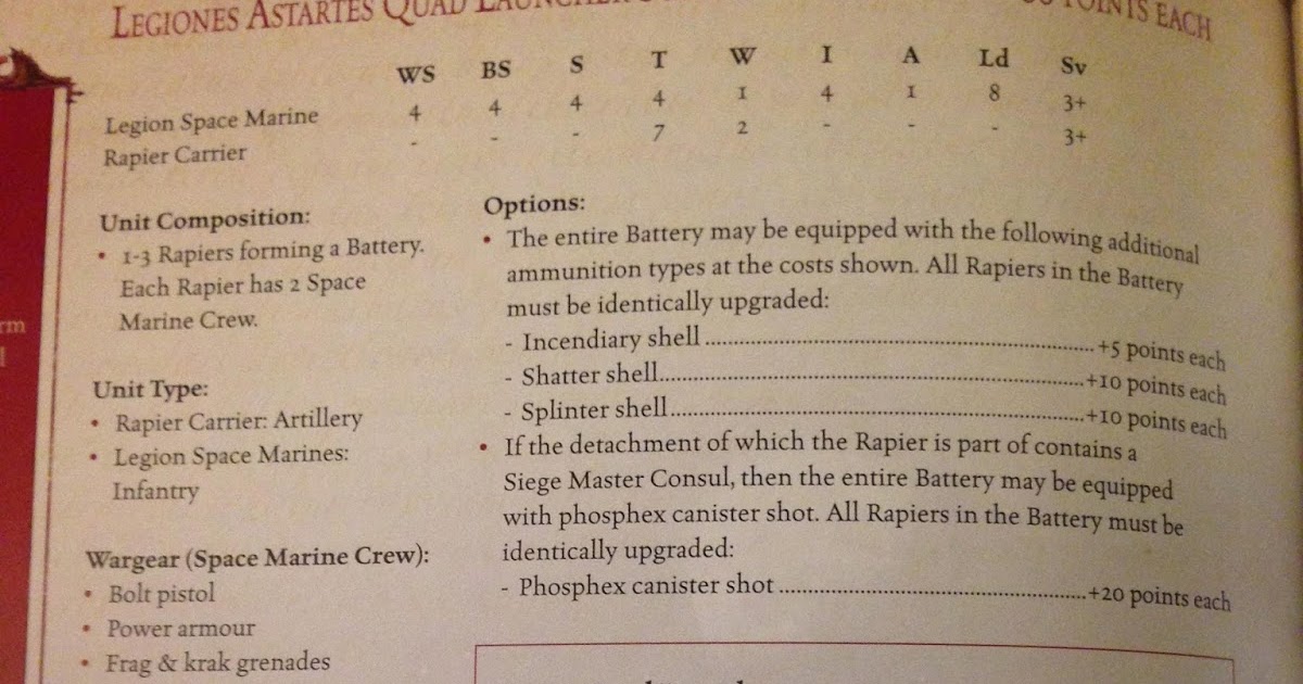Horus Heresy Wargaming Tactica: Quad Rapier Emergency! New rules ...