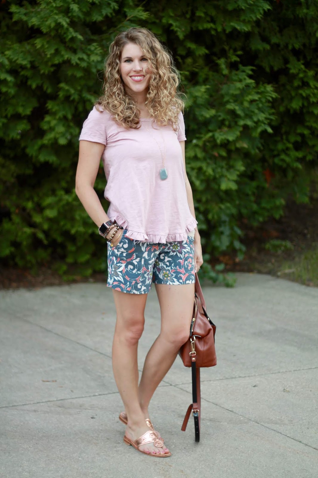 Pink Ruffle Hem Top & Floral Shorts - I do deClaire