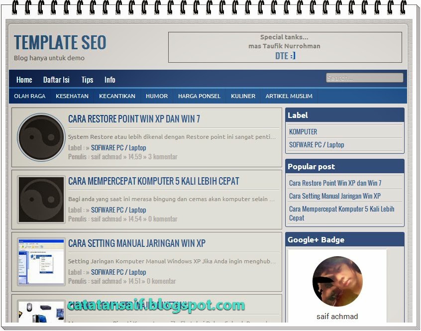 Template Blue Faster Seo Responsive | CATATAN SAIF - Tutorial Blogger