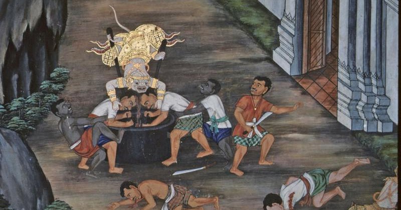 Indian Epics: Images and PDE Epics: Image: Hanuman attacks Ravana's guards