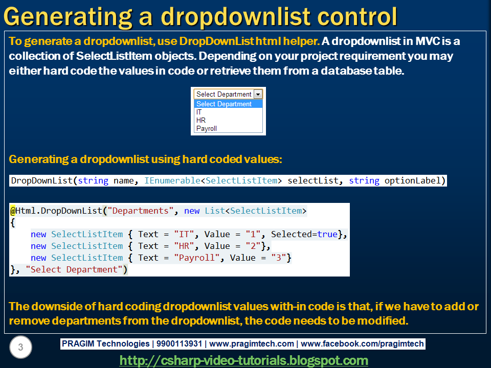 Sql Server Net And C Video Tutorial Part 34 Generating A Dropdownlist Using Html Helpers