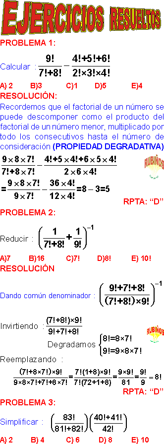 FACTORIALES Y COMBINATORIOS EJEMPLOS Y EJERCICIOS RESUELTOS