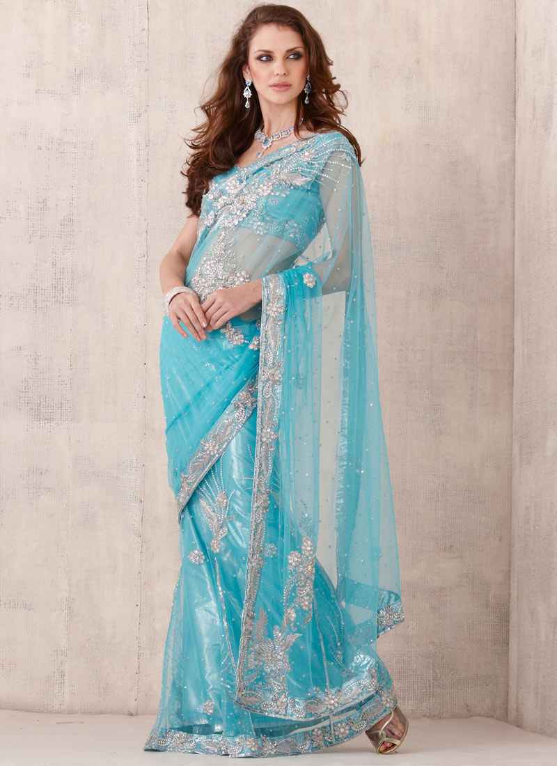 TELUGU WEB WORLD: latest lehanga light blue transparant rich work saree