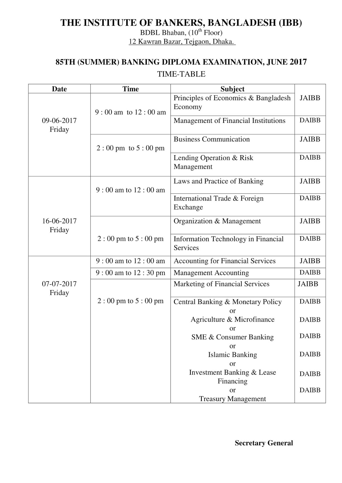 Banking Diploma Study Materials: 85th Banking Diploma Exam Routine June ...