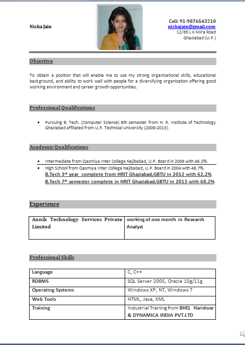 sample format of biodata - Resume