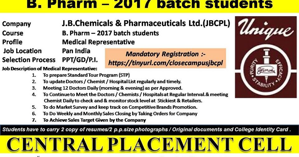 Central Placement Cell: J.B. Chemicals & Pharmaceuticals Ltd (JBCPL ...
