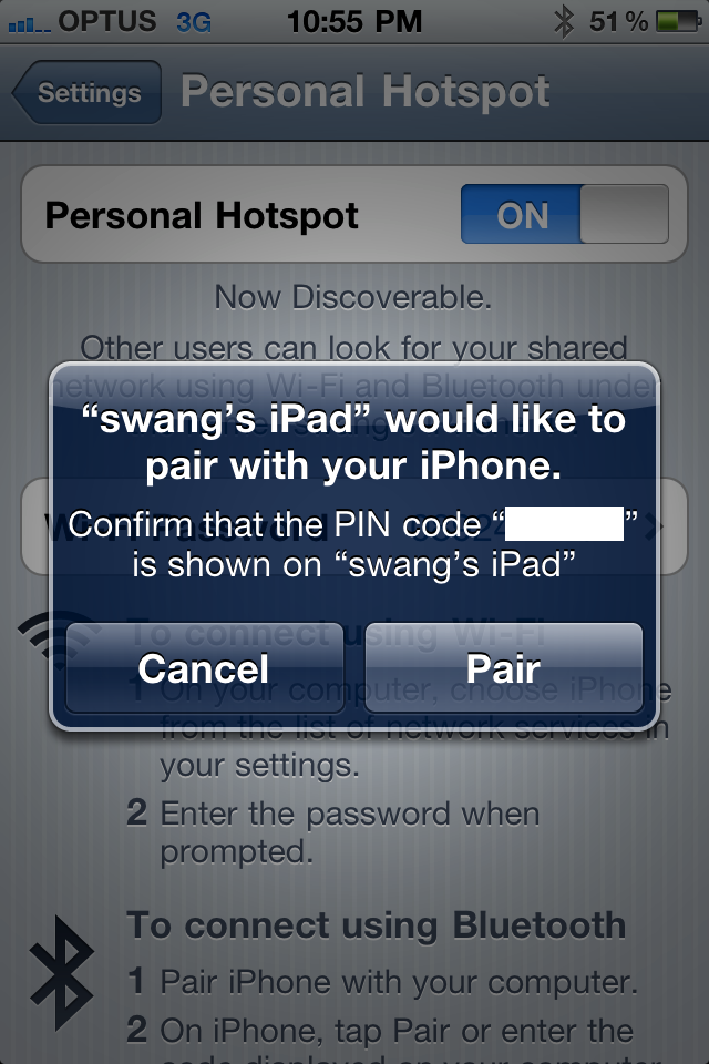 swangle: Bluetooth tether iPad to iPhone in iOS 4.3 without jailbreak