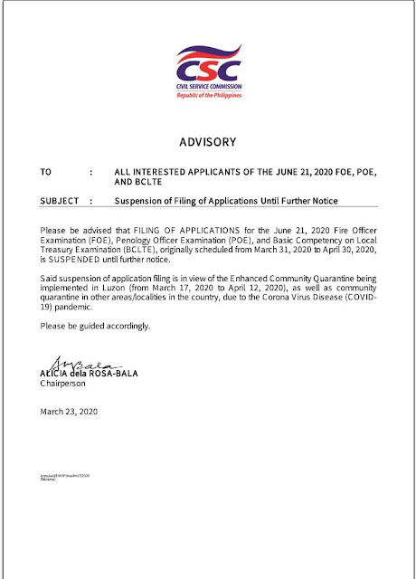 Civil Service Exam PH: Suspension of Filing of Applications for the ...