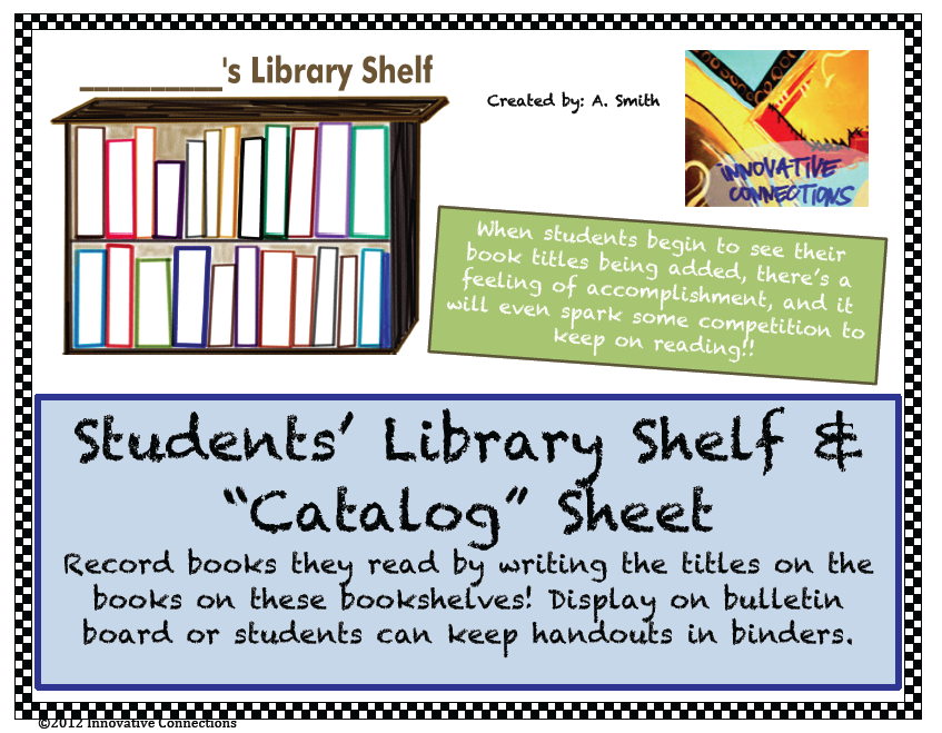 Classroom Freebies Too: Student Library Shelf and Recording Sheets!