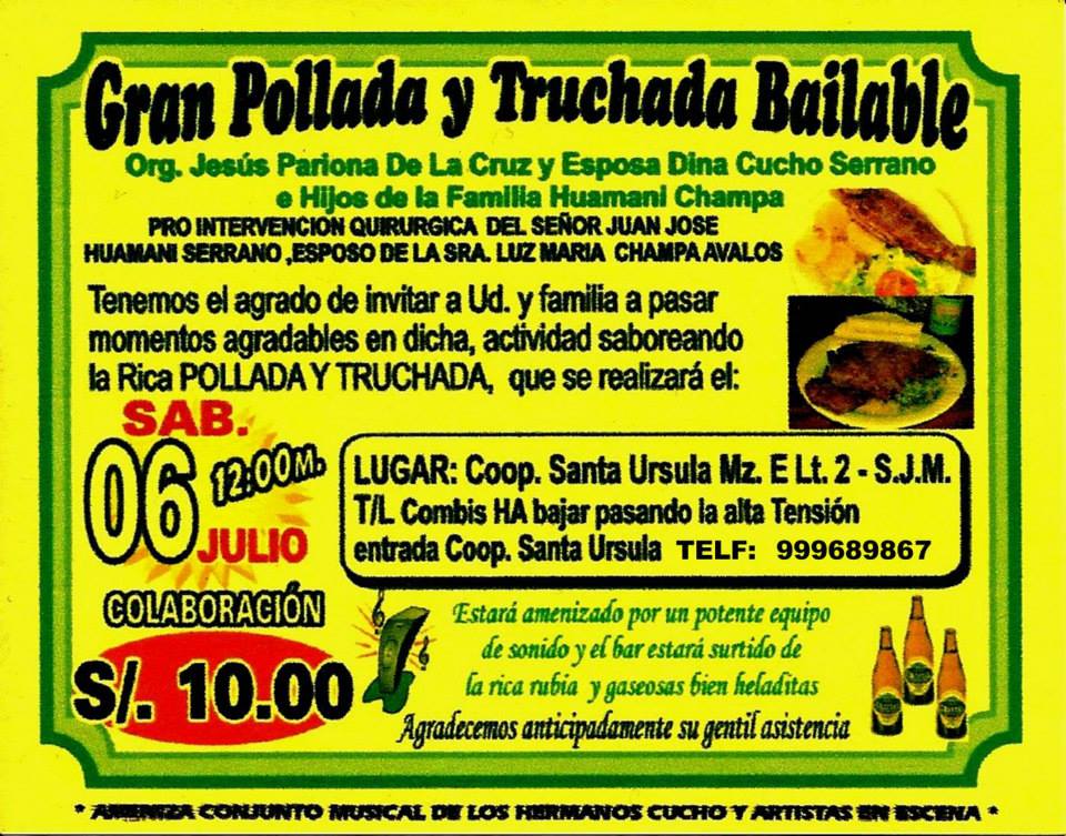 POLLADA Y TRUCAHADA BAILABLE PRO-SALUD JUAN HUAMANI SERRANO ~ CHACRALLA ...