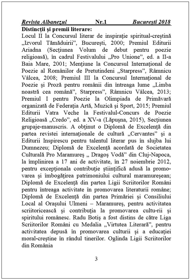 BEN TODICA: Radu Botis in revista ALBANEZUL