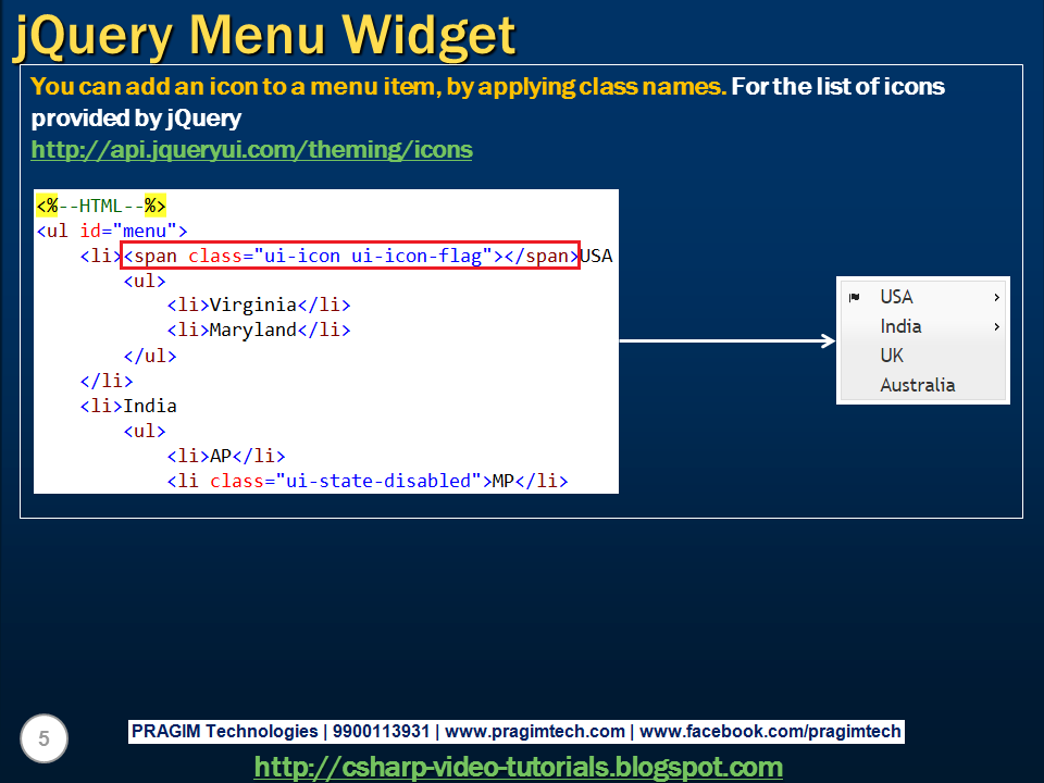 Sql server, .net and c# video tutorial: jquery menu widget